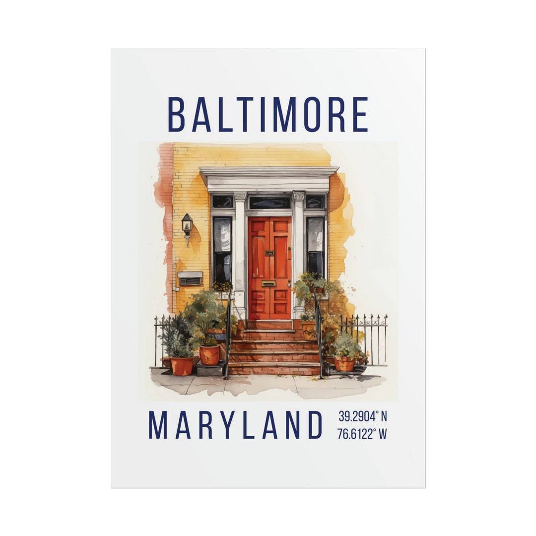BALTIMORE MARYLAND USA Doorway Poster, Aesthetic Print, Watercolor ...