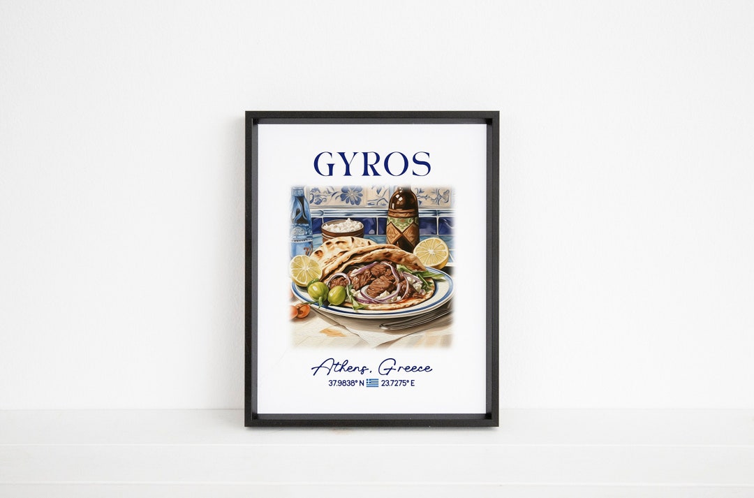 GYROS Poster, Athens Greece Wall Art, Culinary Print, International ...
