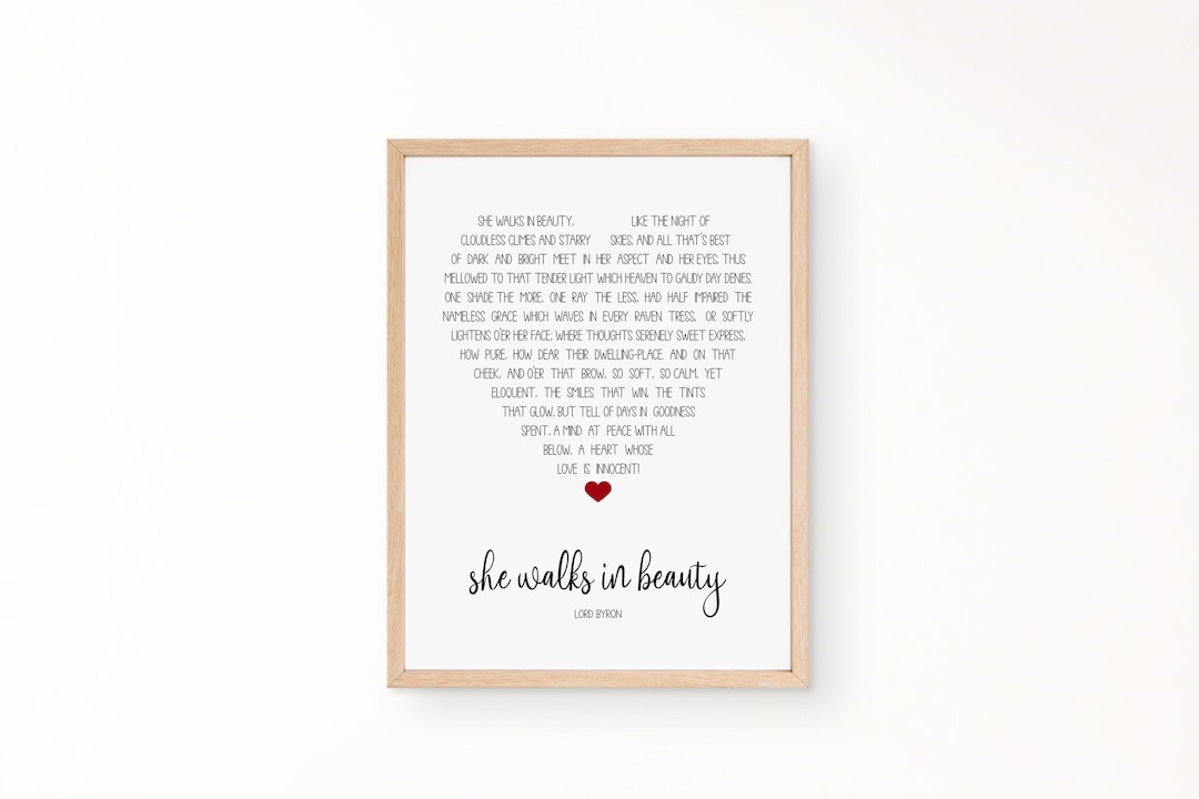 She Walks in Beauty Poem by Lord Byron, Poetry Poster, Love Poem Wall ...