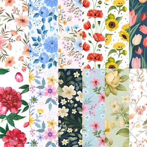 12 Sheets Digital Floral Papers to Print or Use in Your Digital Designs ...