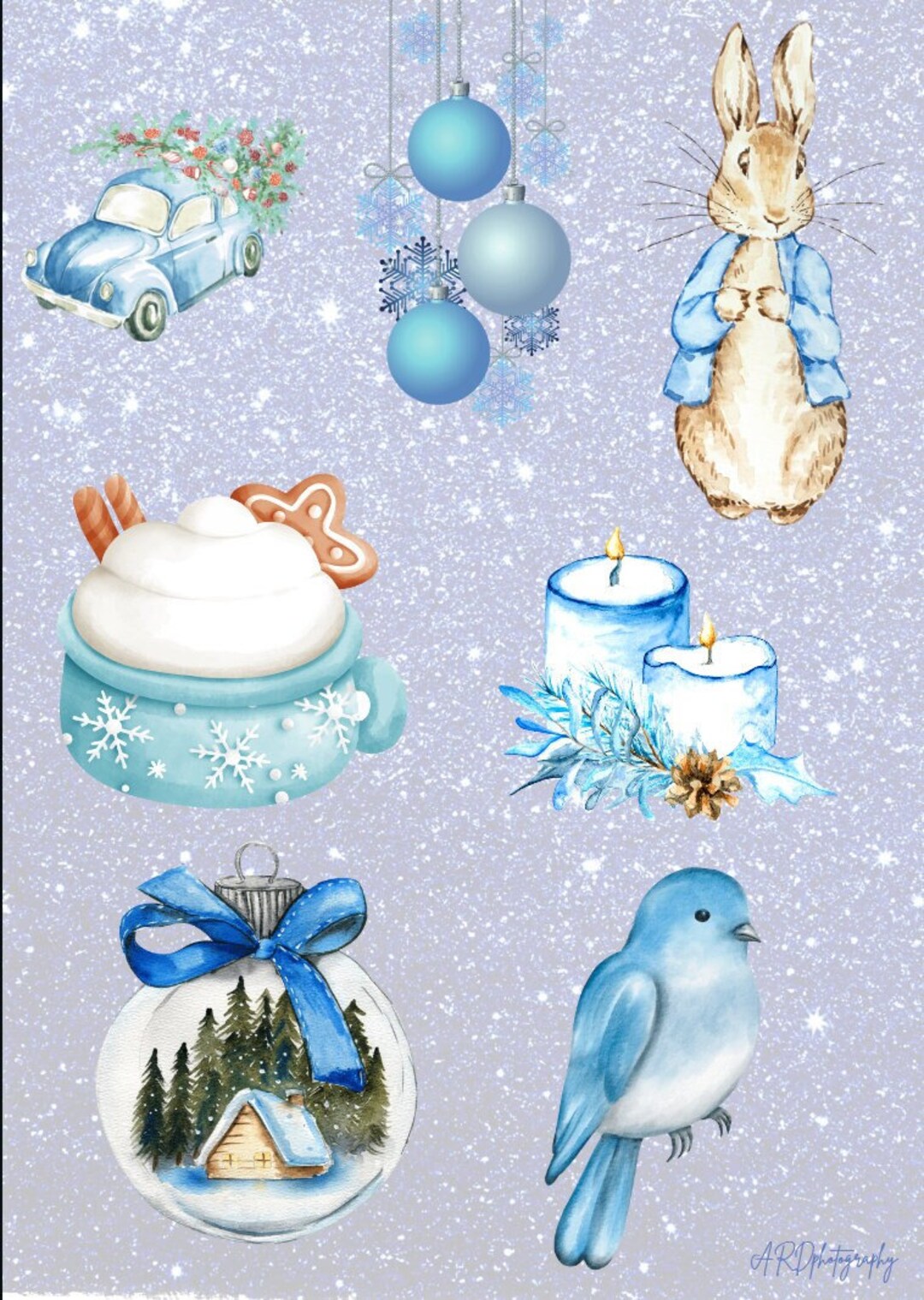 PNG Blue Christmas 7 Stickers Printable Sheet - Etsy