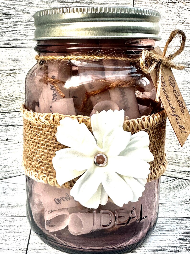 Inspirational Messages in Rose Pink Glass Jar; Scrolls That Bring Hope ...