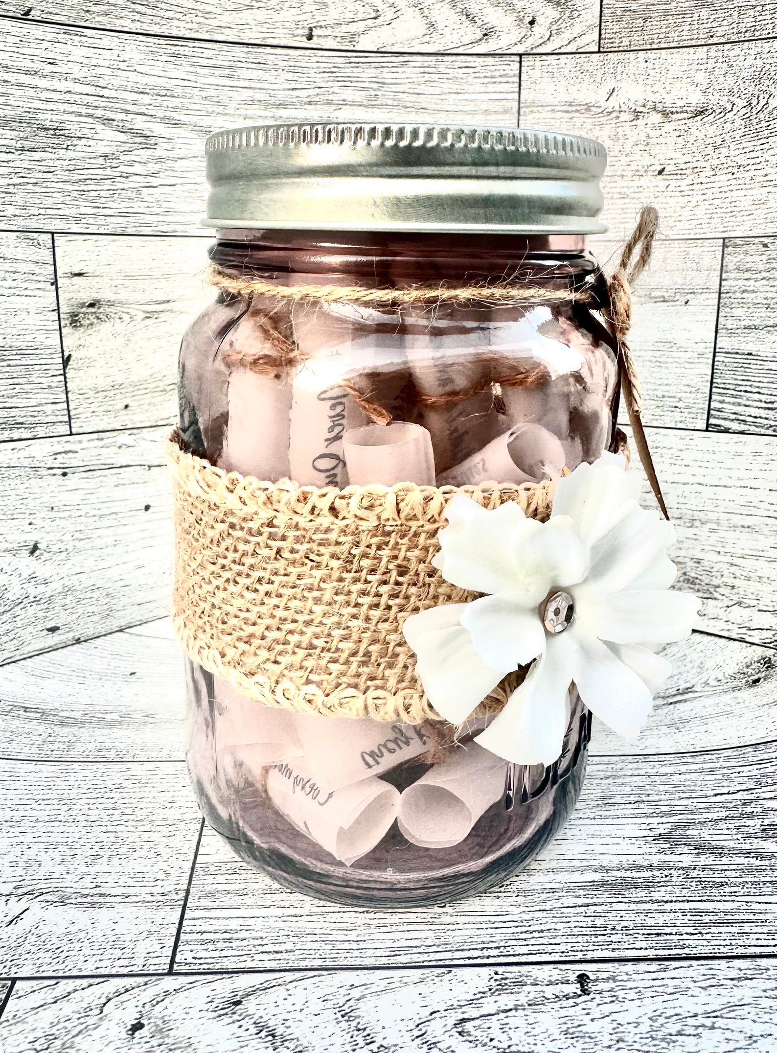 Inspirational Messages in Rose Pink Glass Jar; Scrolls That Bring Hope ...