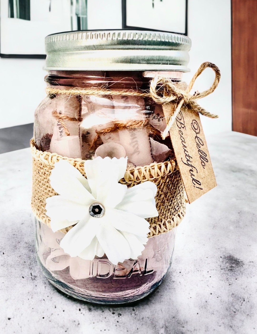 Inspirational Messages in Rose Pink Glass Jar; Scrolls That Bring Hope ...