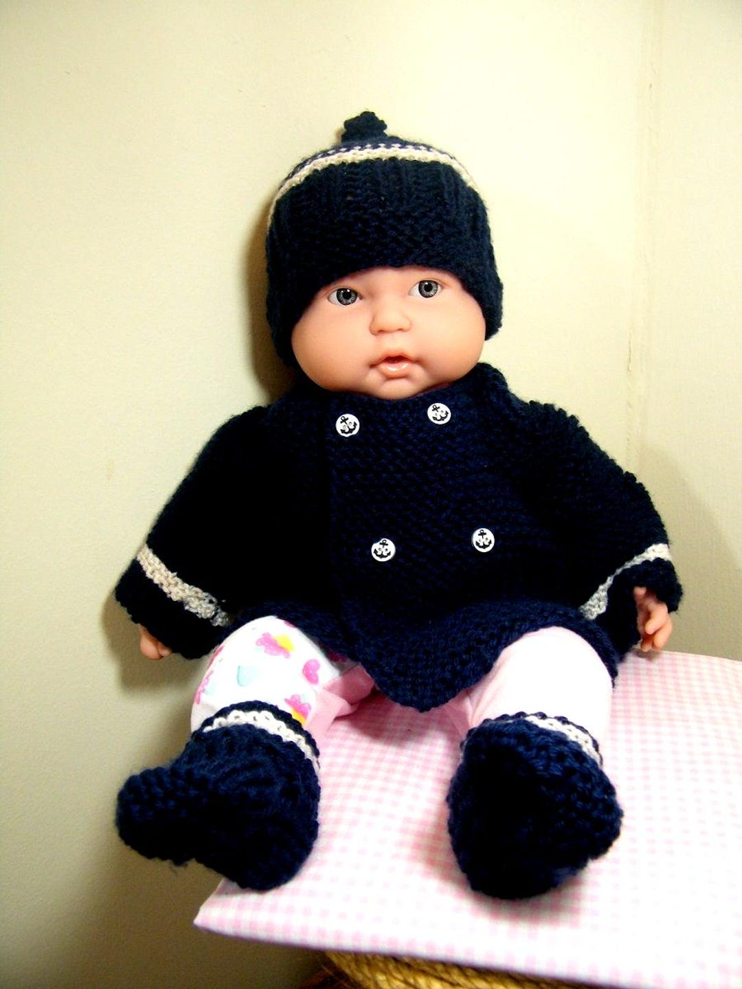 Baby Sweater Set, Nautical Navy With White Trim, Sweater, Hat and ...