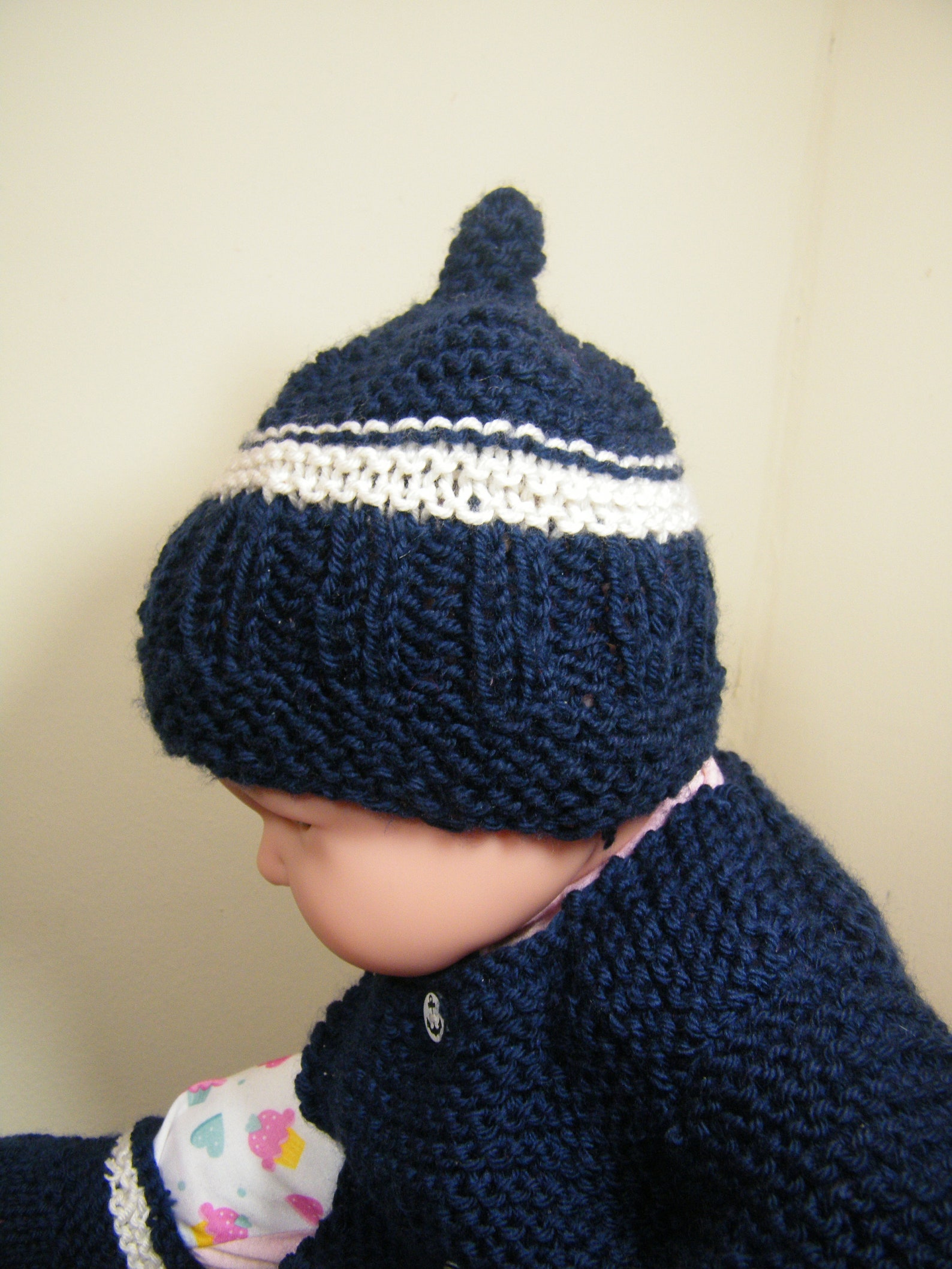 Baby Sweater Set, Nautical Navy With White Trim, Sweater, Hat and ...