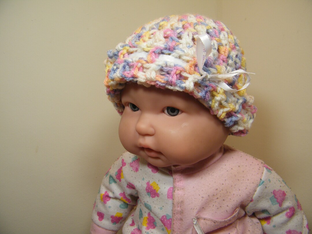 Gorro de bebé de punto/ganchillo con lazo de cinta azul / - Etsy España