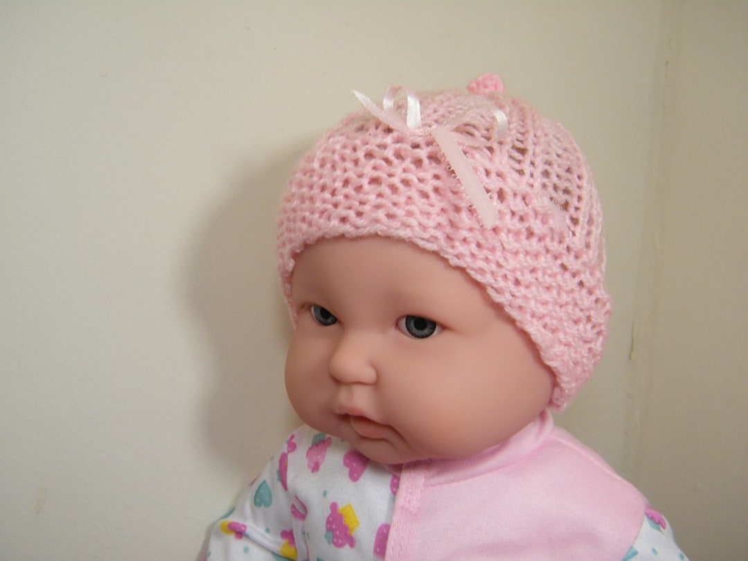 Knit/crochet Baby Hat Pink, Yellow, Blue Hat and Booties 0-3 Mos - Etsy