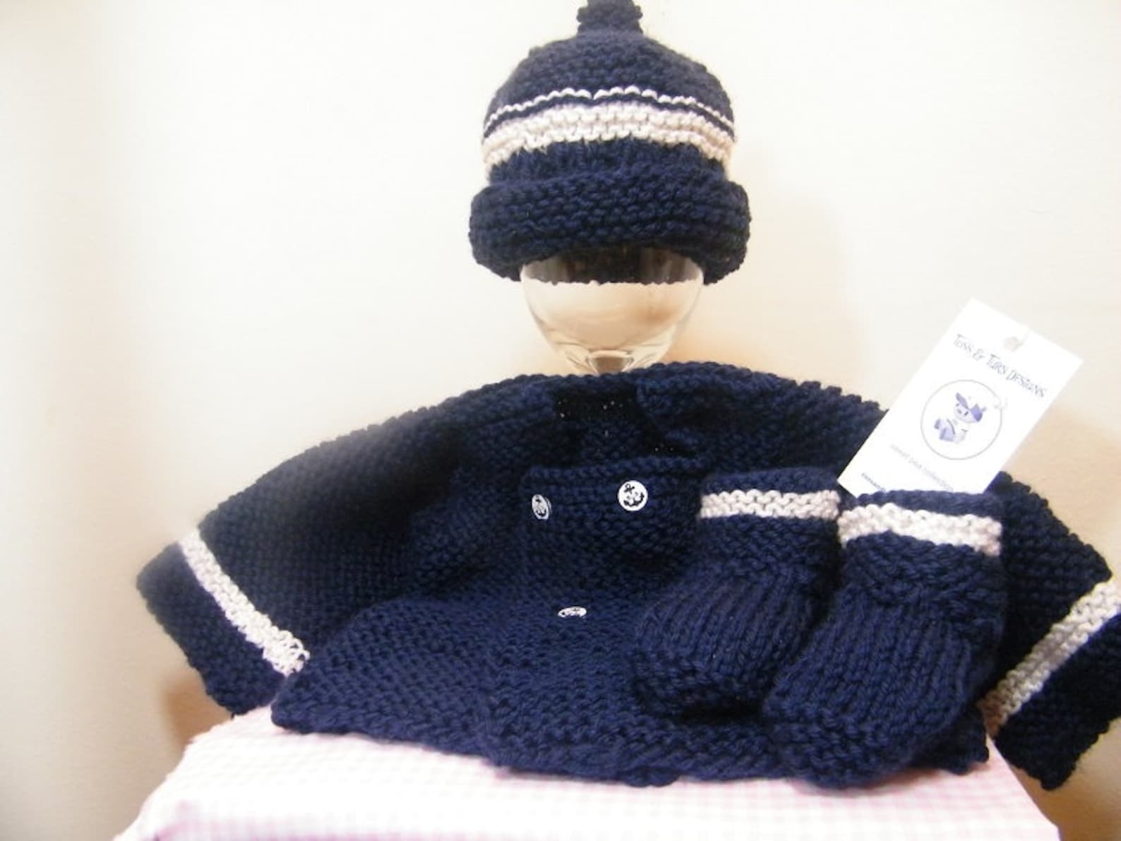 Baby Sweater Set, Nautical Navy With White Trim, Sweater, Hat and ...