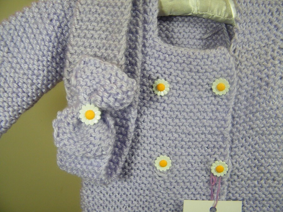 Knit/crochet Baby Sweater Lavender Headband and Booties 3-6 - Etsy