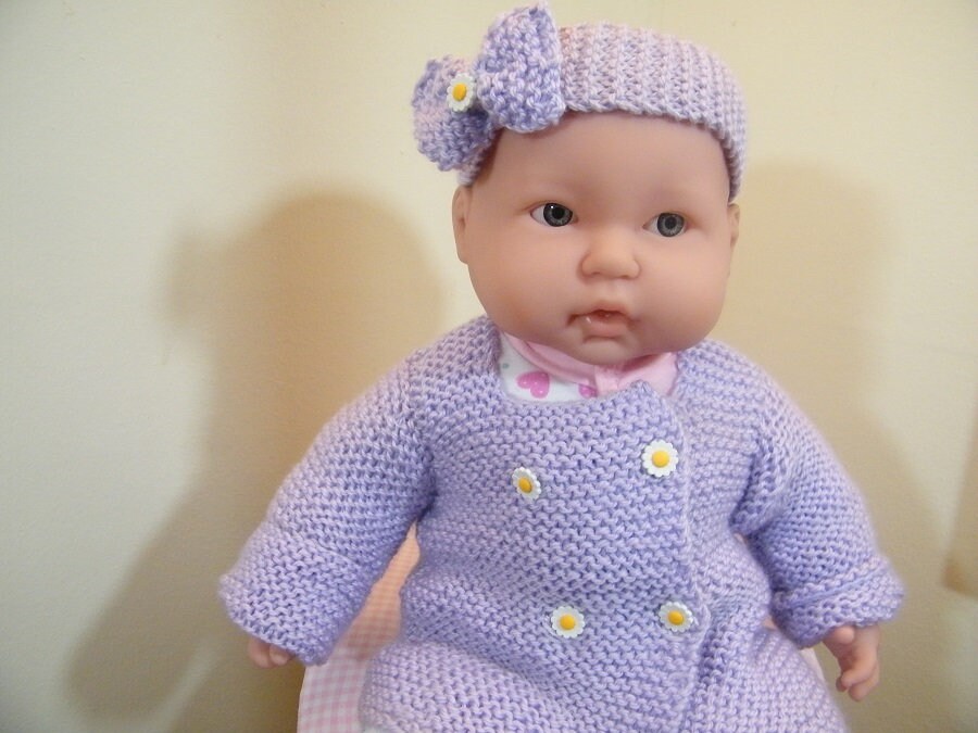 Knit/crochet Baby Sweater Lavender, Headband and Booties 3-6 Mos NEW ...