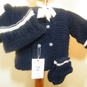 Baby Sweater Set, Nautical Navy With White Trim, Sweater, Hat and ...