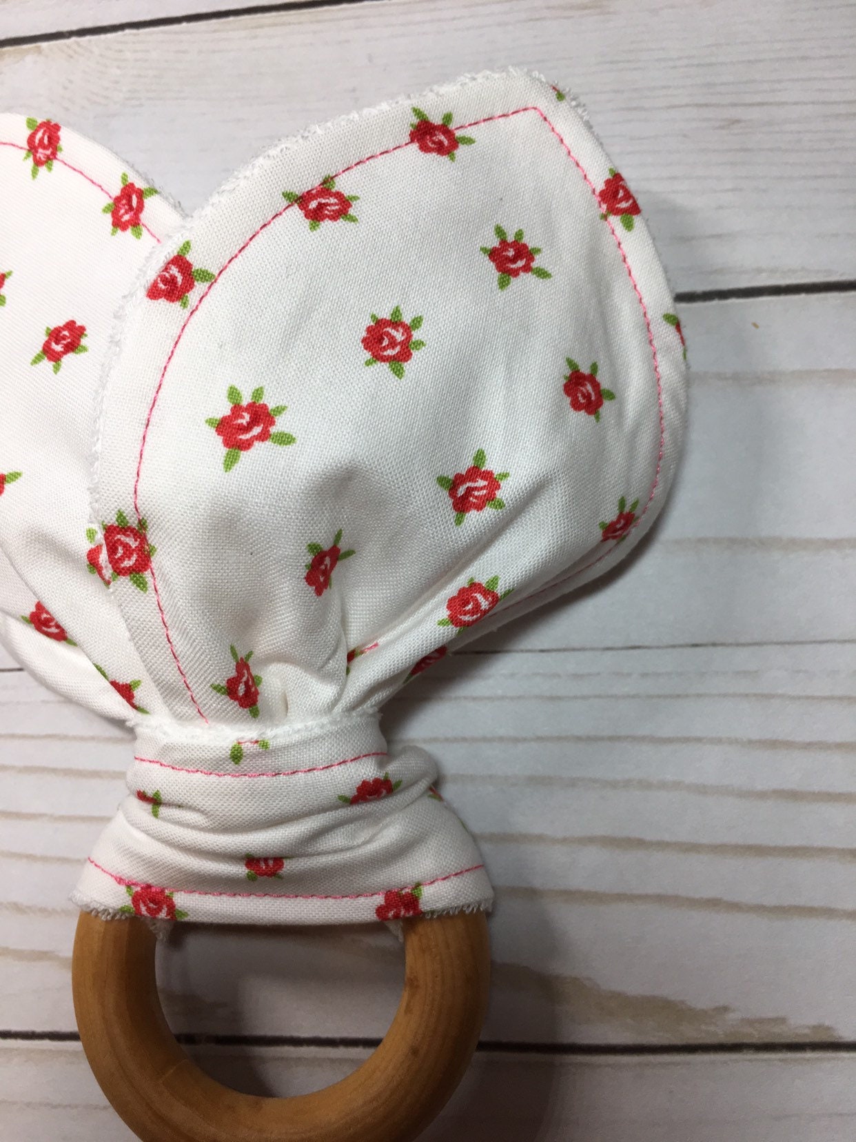 Shabby Chic Teether/roses/flowers/organic Maple Wood Teether/crinkle ...