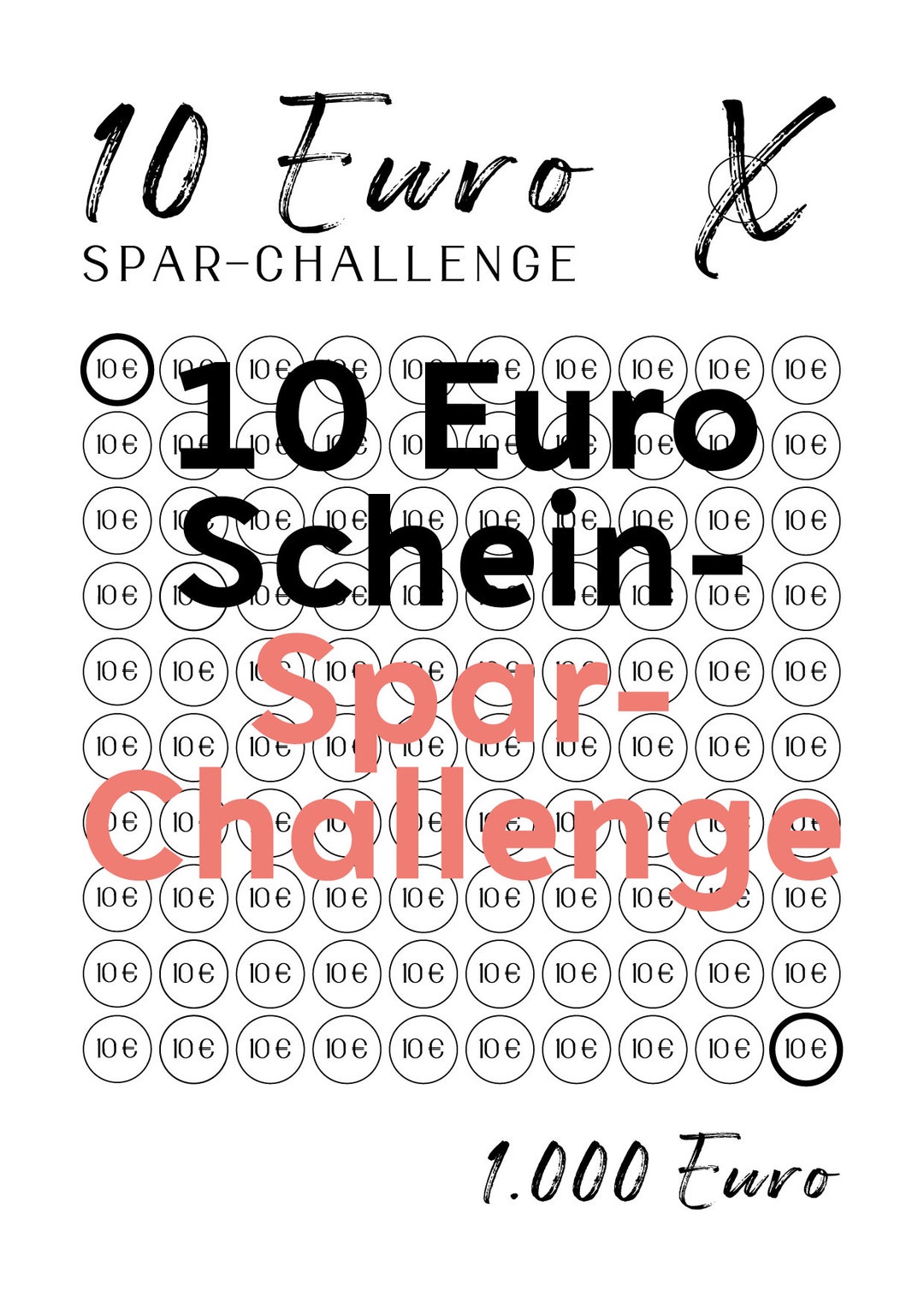 Savings Challenge With 10 Euro Bills - Track and Visualize Your ...