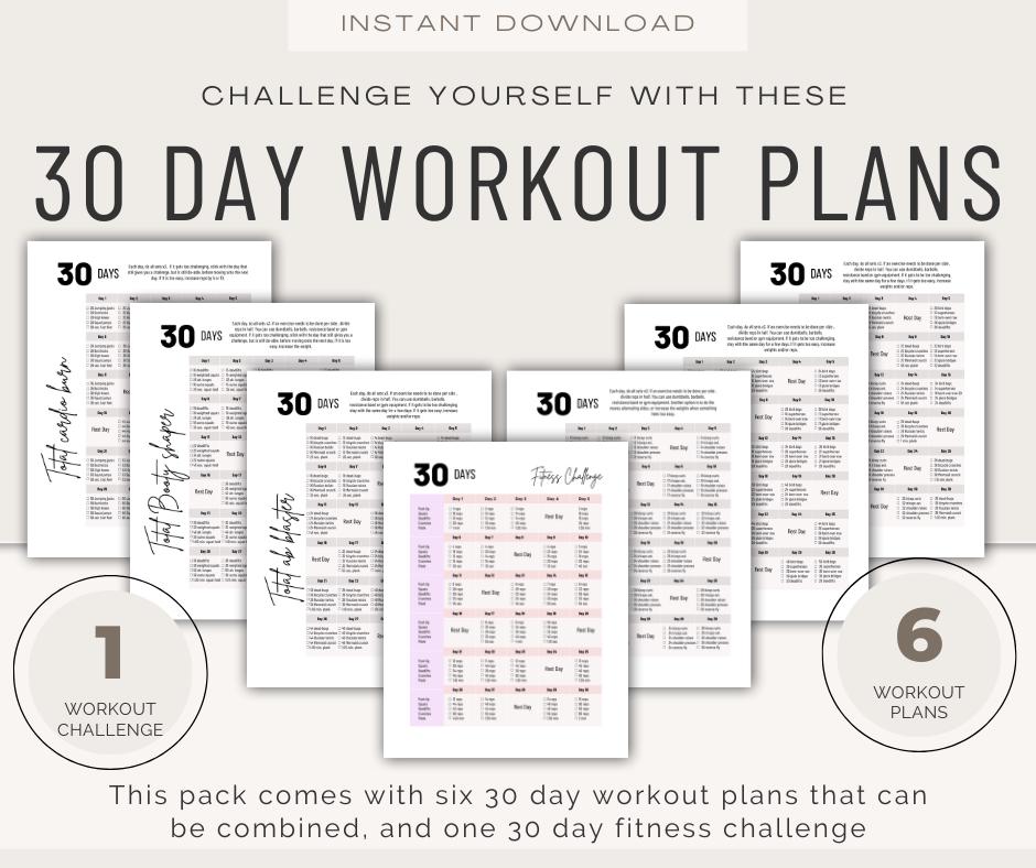 10 Pages 30 Day Home Workout Bundle Printable + Editable Pdfs, 6 Plans ...