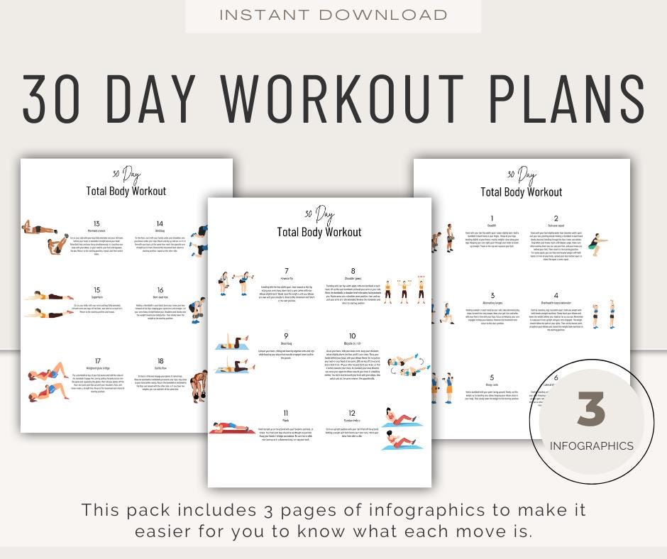 10 Pages 30 Day Home Workout Bundle Printable + Editable Pdfs, 6 Plans ...