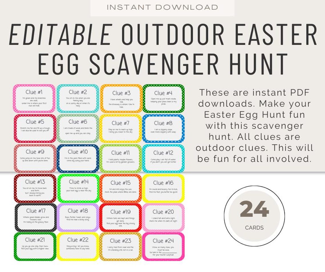 Editable Outdoor Easter Scavenger Hunt Easter Egg Hunt Clues Treasure ...