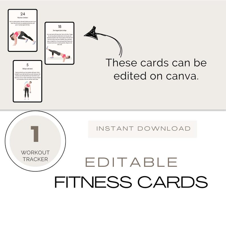 Tarjetas de ejercicios editables Plantillas de entrenamiento ...