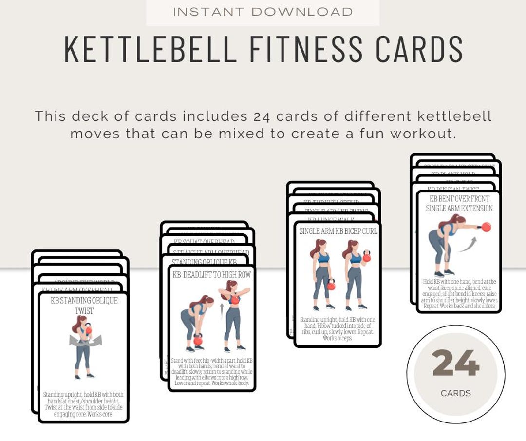 EDITABLE Kettlebell Minimalist Exercise Cards Workout Templates Fitness ...