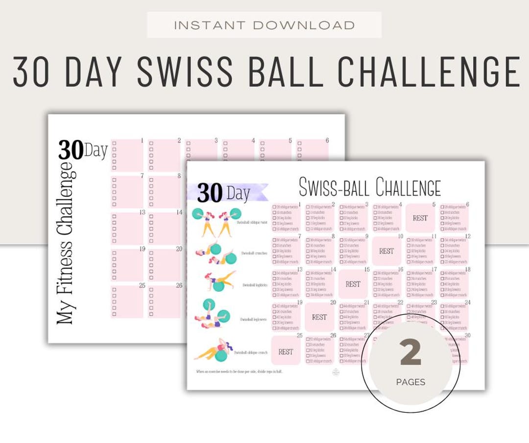 30 Day Swiss Ball Challenge, Women's Fitness (printable PDF Download ...