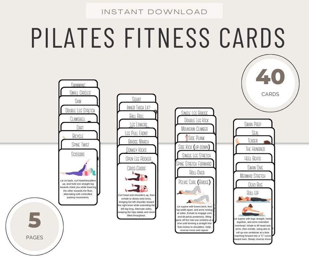 Workout Cards: Pilates Fitness Exercise Templates (digital Download ...