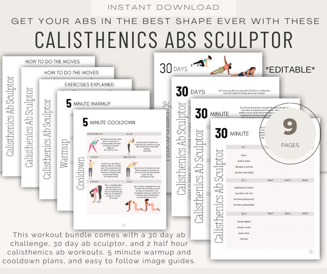 9 Pages 30 Day Workout Bundle Printable Editable Pdfs 3 Plans Easy to ...