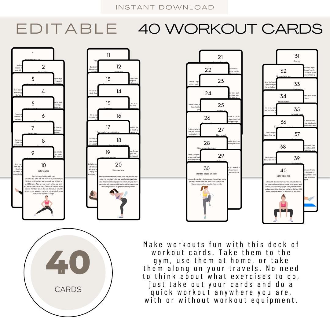 Editable Workout Cards: Fitness Exercise Templates (digital Download ...