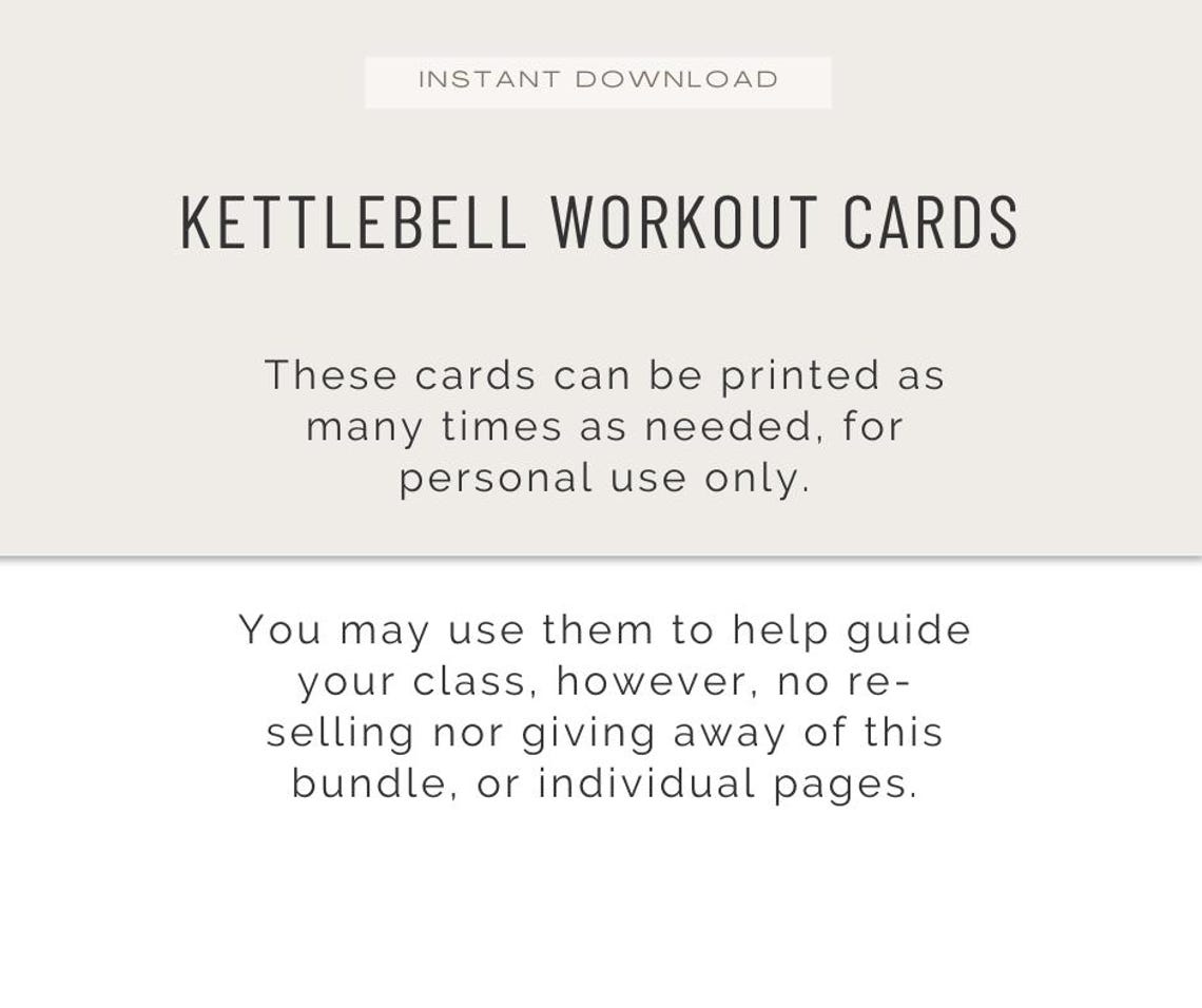 EDITABLE Kettlebell Minimalist Exercise Cards Workout Templates Fitness ...
