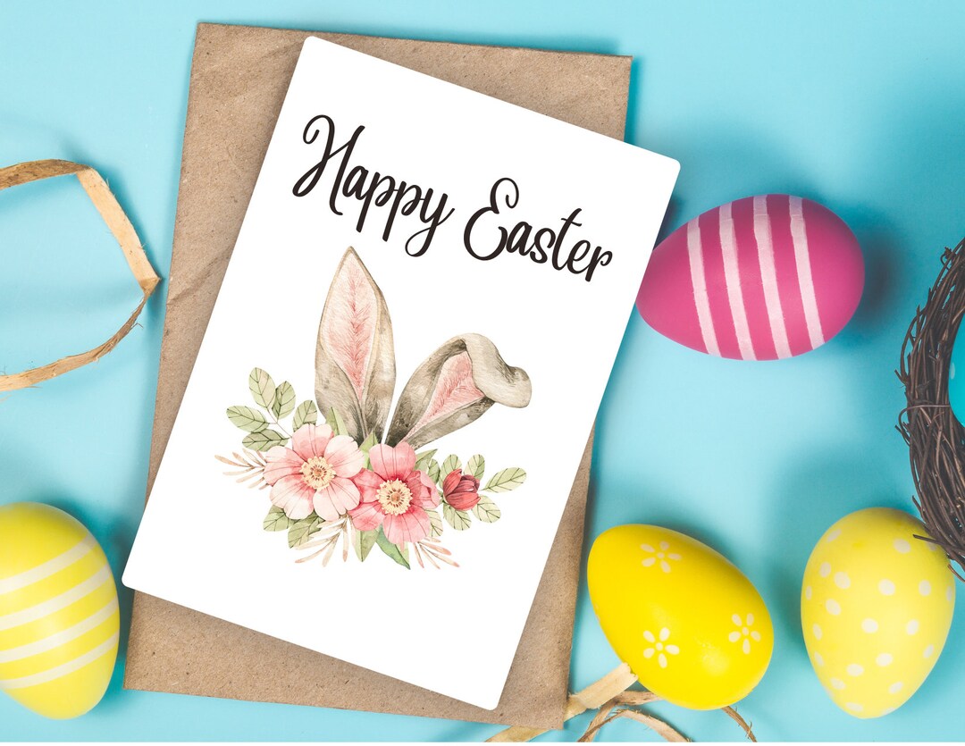 Happy Easter PDF Printable Card Easter Bunny Bunny Ears INSTANT DOWNLOAD - Etsy