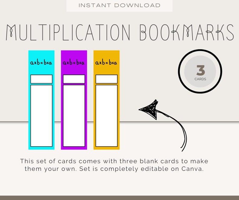 Editable Multiplication Bookmarks Study Cards Flash Cards Instant PDF ...