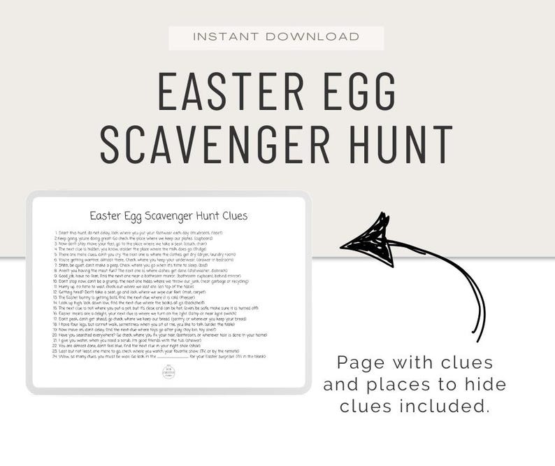 Editable Indoor Easter Scavenger Hunt Easter Egg Hunt Clues Treasure ...