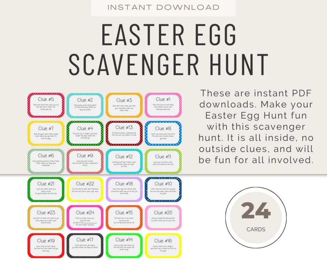 Editable Indoor Easter Scavenger Hunt Easter Egg Hunt Clues Treasure ...