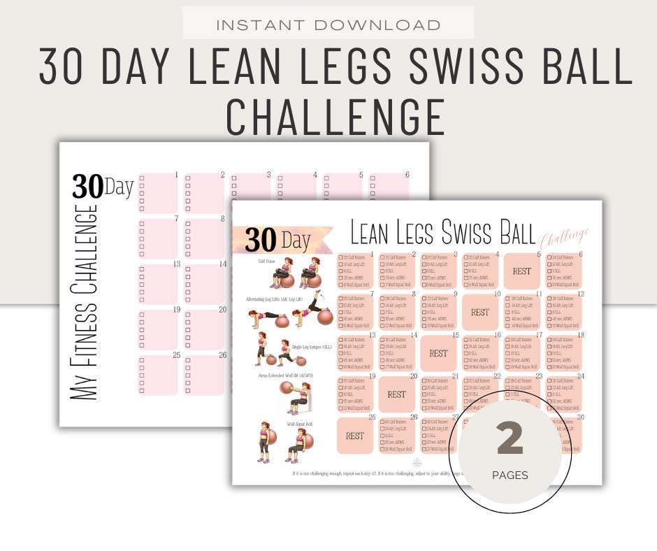 30 Day Lean Legs Swiss Ball Challenge, Women's Fitness (printable PDF ...