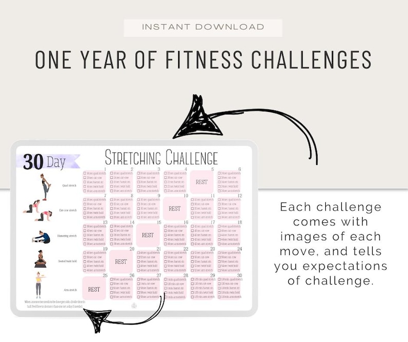Twelve 30 Day Workout Challenge Bundle Printable Pdfs Easy to Follow ...