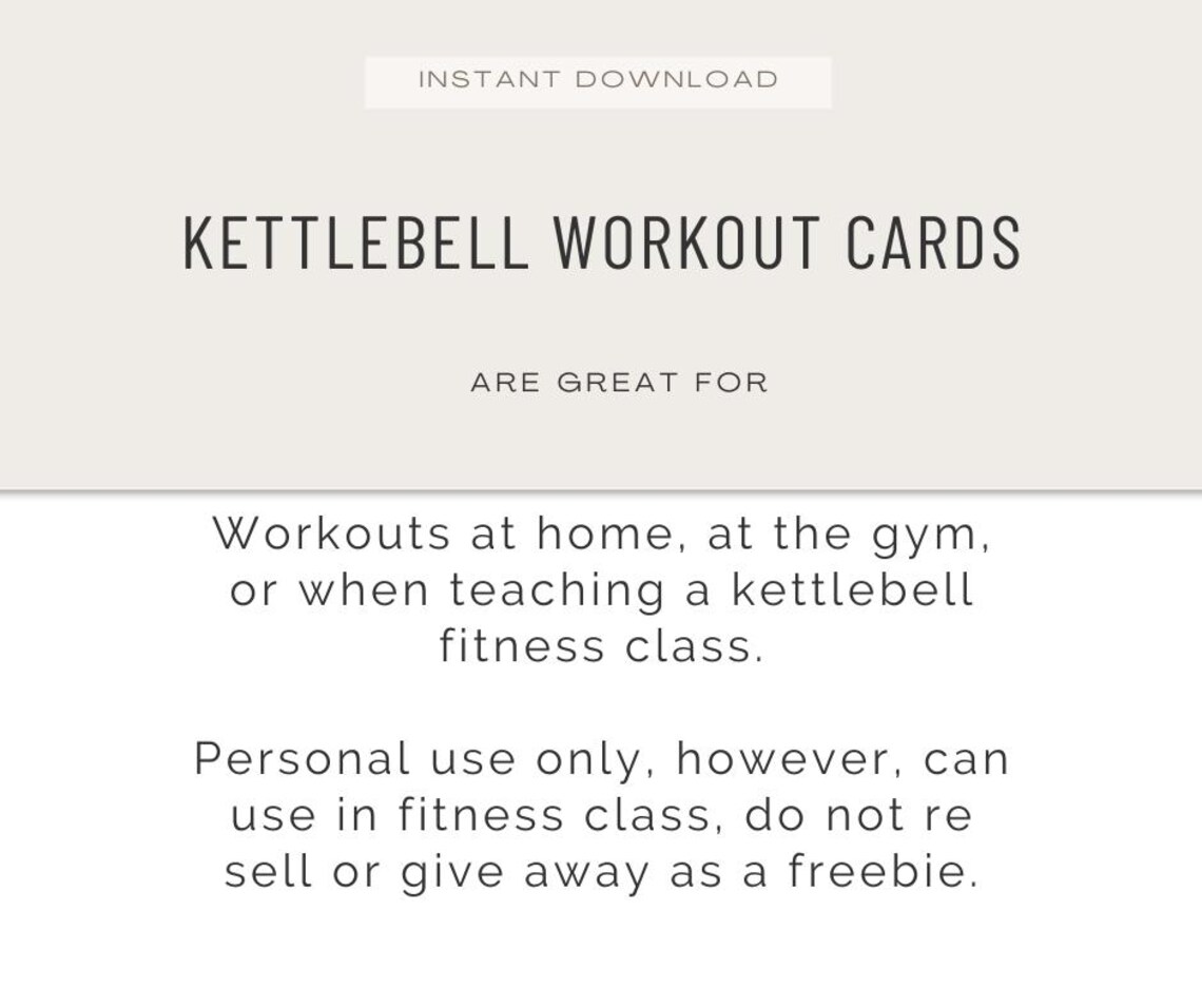 EDITABLE Kettlebell Minimalist Exercise Cards Workout Templates Fitness ...
