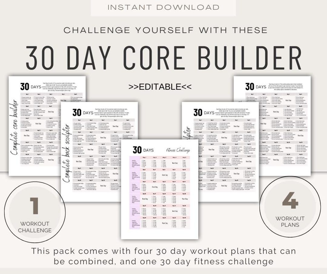 11 Pages 30 Day Workout Bundle Printable Pdfs, 4 Plans, Easy to Follow ...