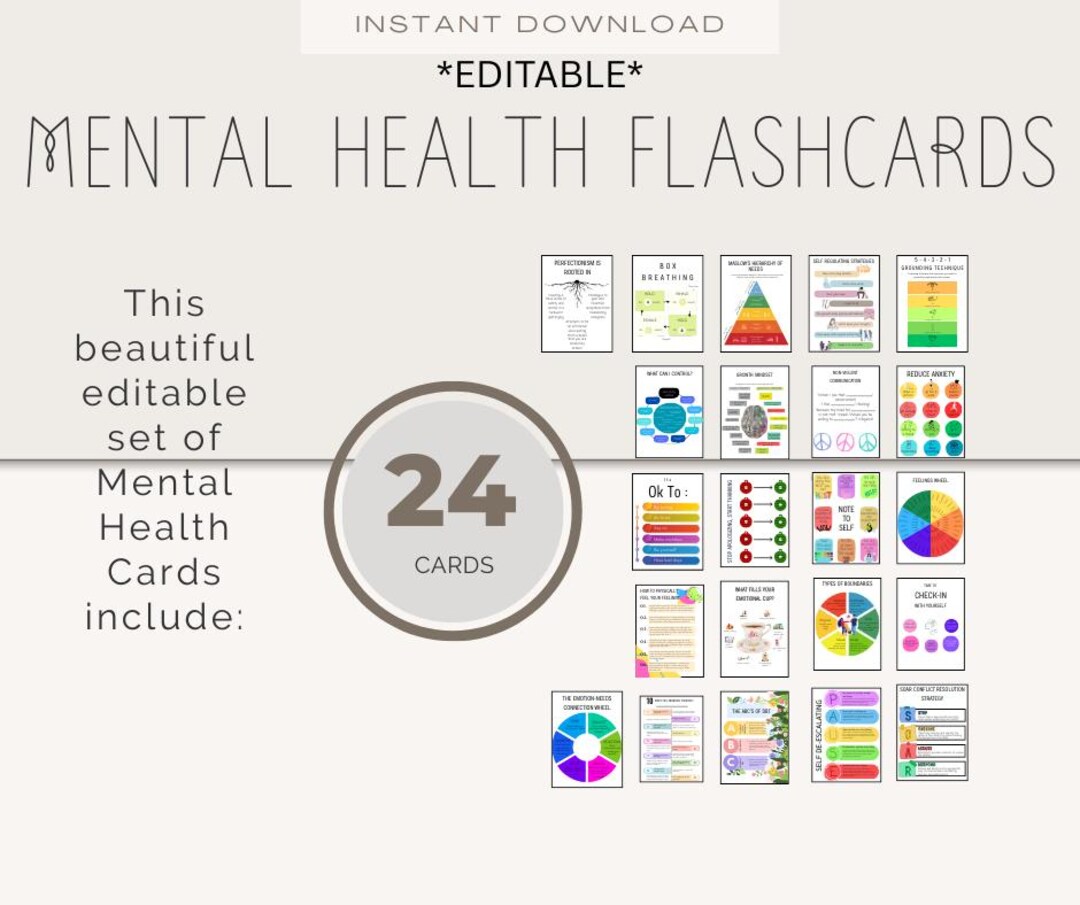 Editable Mental Health Flashcards: Therapist Counselor Resources ...