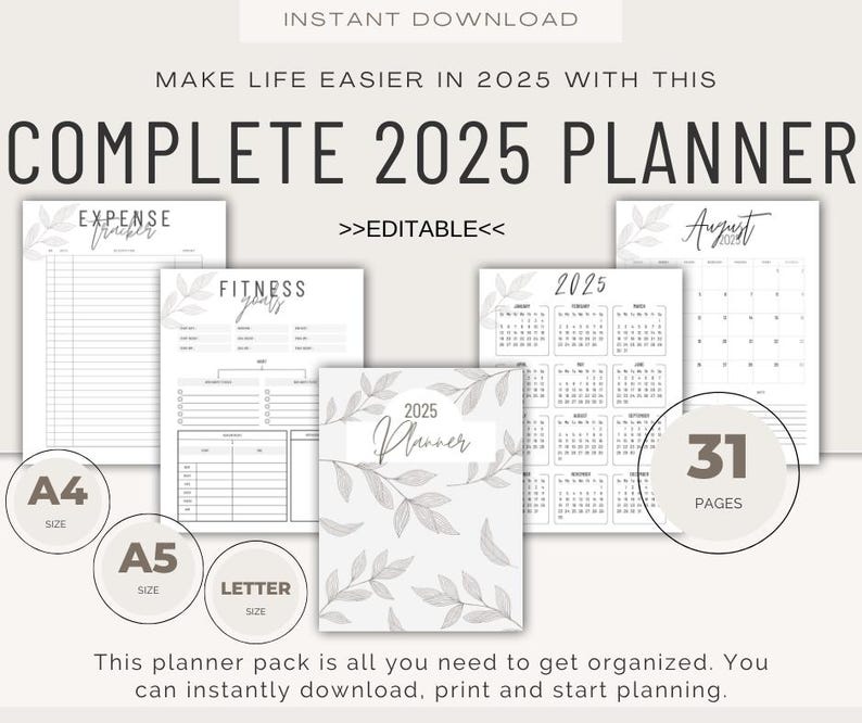2025 Minimalist Ultimate PDF Printable Planner, Tracker, Fitness ...