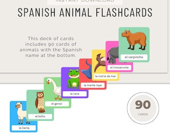 Printable Spanish Animal Flashcards - Etsy