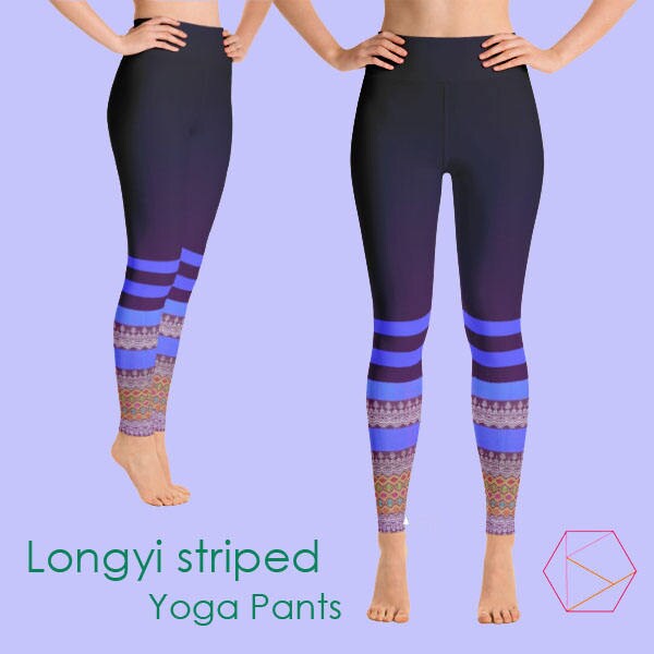 Yoga Leggings With Myanmar Longyi Print Striped Yoga Pants - Etsy