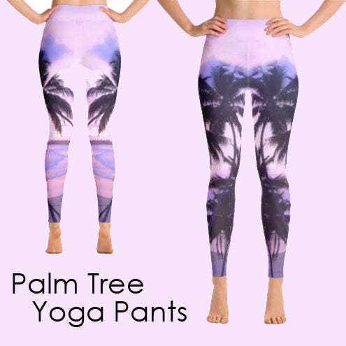 Yoga Pants With Pink Palms Palm Tree Yoga Pants Palm Tree - Etsy