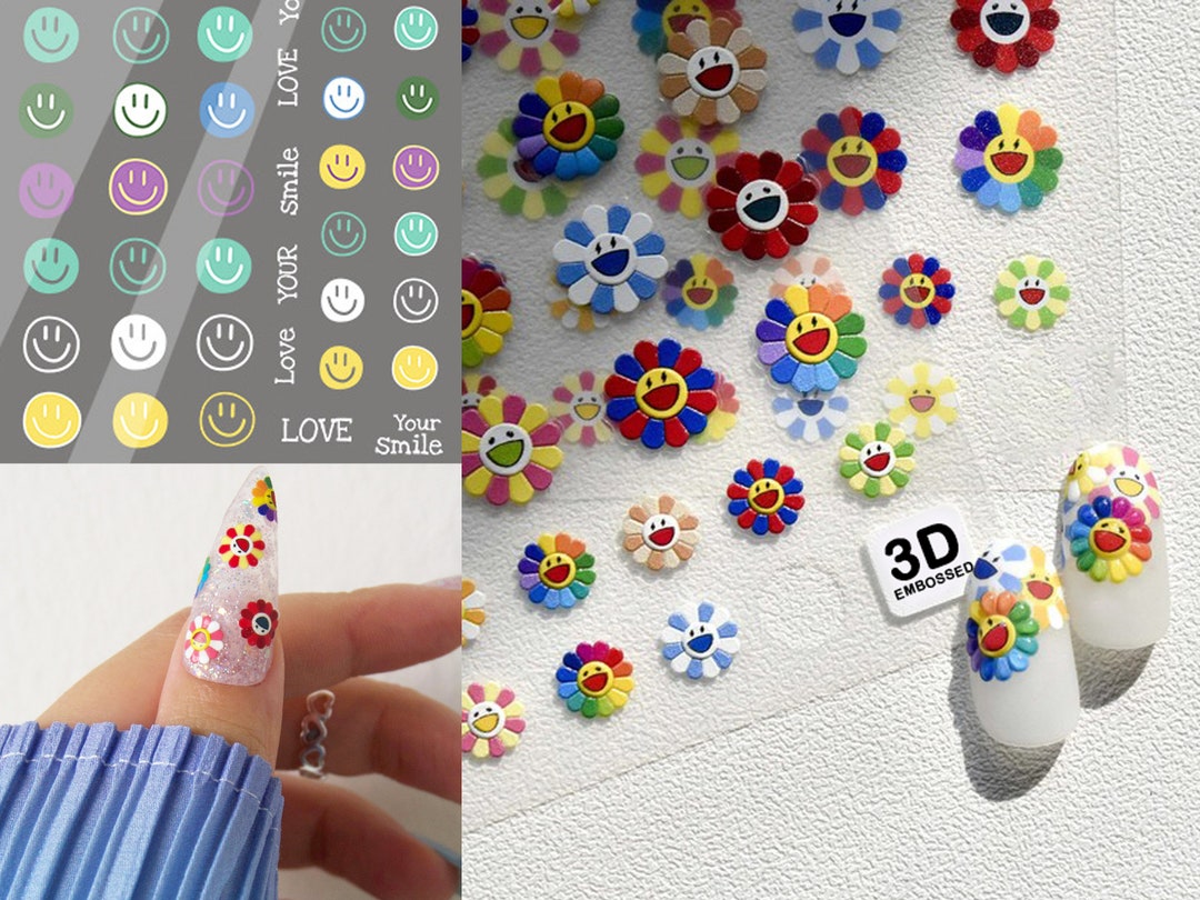 Delightful Smile Face Nail Art Sticker/ Smiley Happy Emoji DIY Tips ...