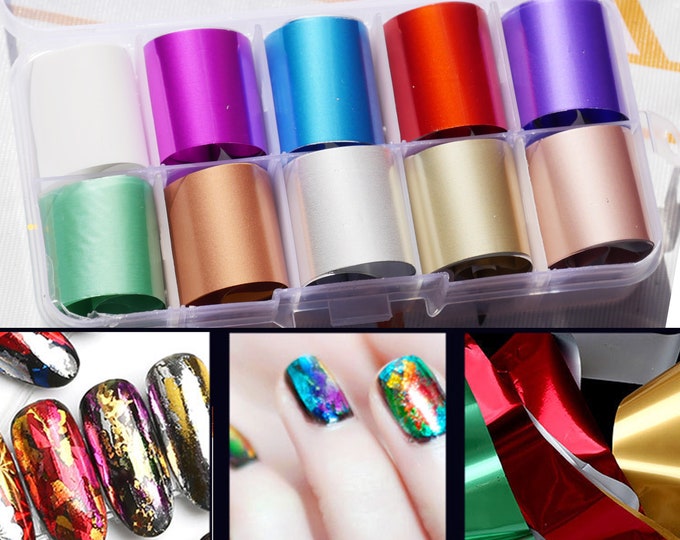 10 Pcs Metallic Transfer Paper Foil Nail Art Sticker Decal/ DIY ...