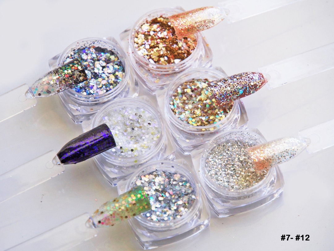 Mixed Shapes Laser Glitters/ Hexagon Nail Flakes 3D DIY Laser Micro Sequins/ Gold Silver Aurora ...