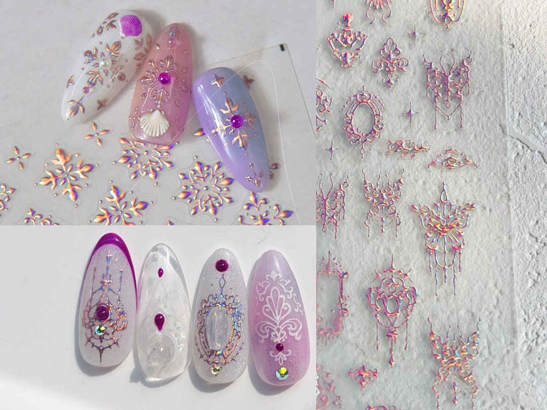 Gilding Butterfly Chandelier Nail Sticker/ Gold Pink Iridescent Vintage ...