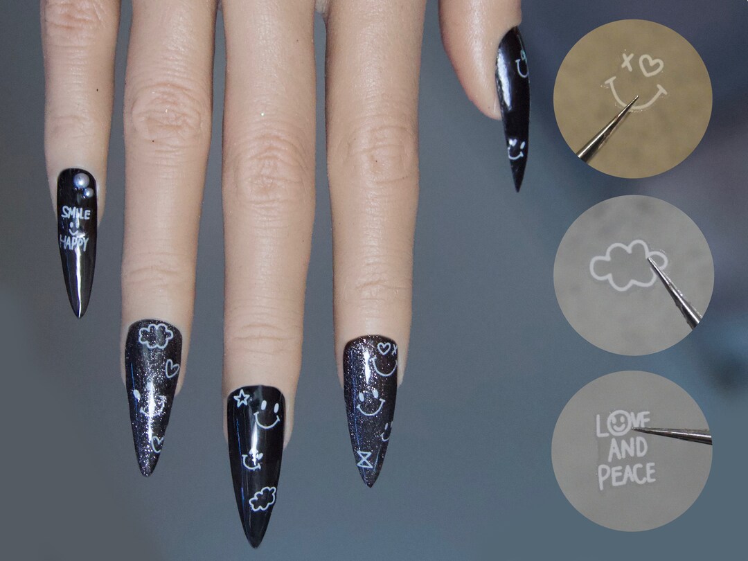 White Smile Face Nail Art Sticker/ Smily Kawaii DIY Tips Stickers ...