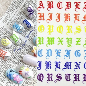 Gothic Script Colorful Nail Art Stickers Decals/ 3D Embossed Gothic ...