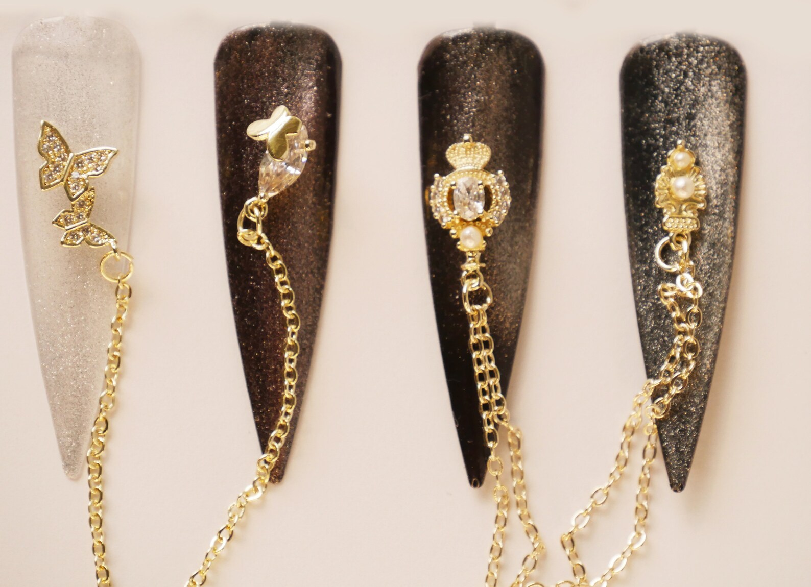 Gold Chain 3D Zircon Nail Ornament Nail Decal/ Butterfly | Etsy