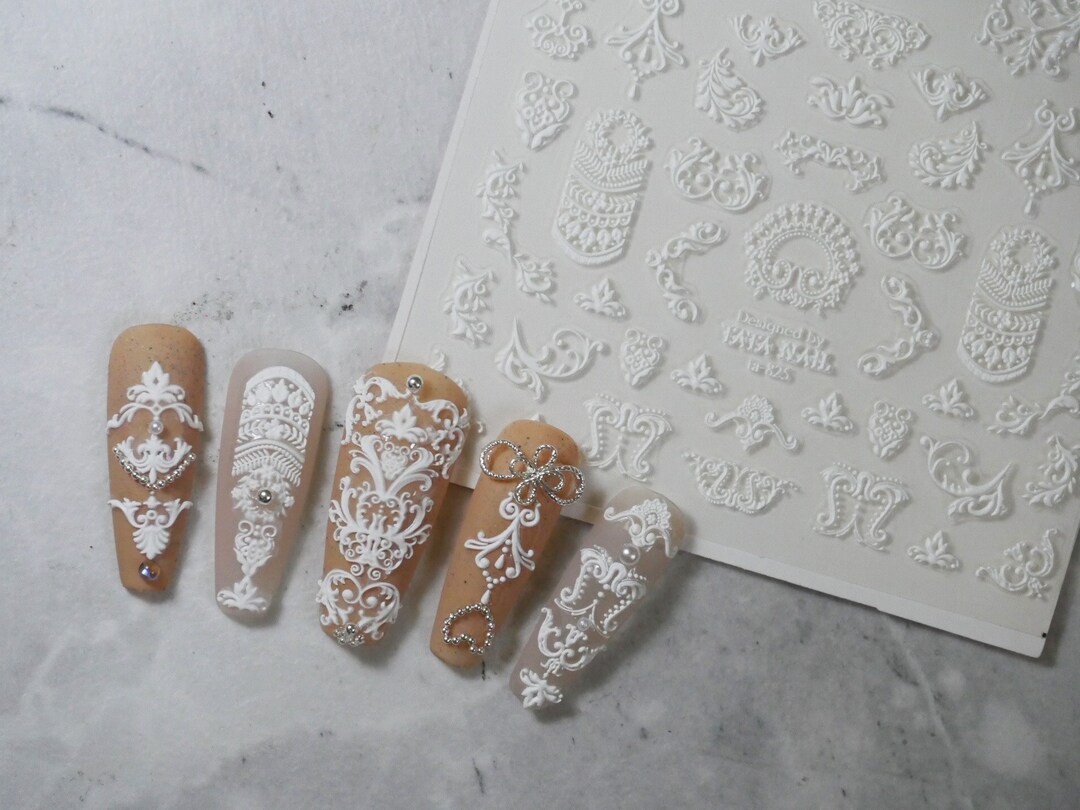 White Vintage Victorian Rococo Revival Nail Sticker/ Wedding Bride ...