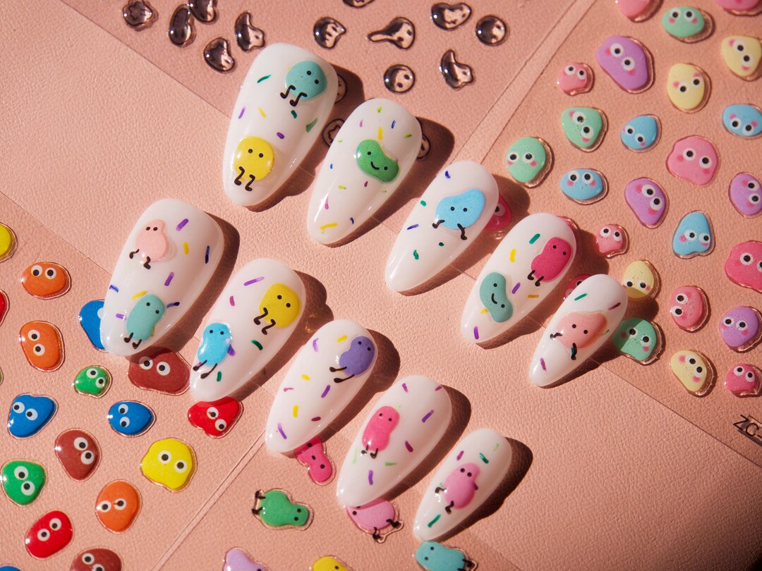 Cute Jelly Beans Candy Nails Sticker/ 3D Delightful Doodles Peel off ...